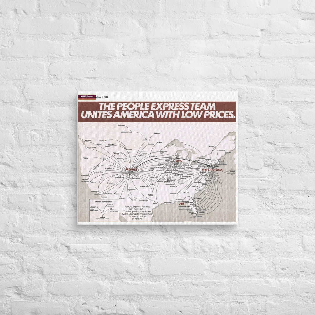 PEOPLExpress June 1986 Airline Map Canvas – The Flying Shop